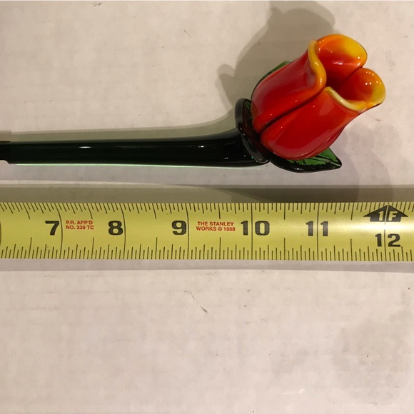 Accents | Decorative Glass Rose With Green Glass Stem And Leaves 12 ...